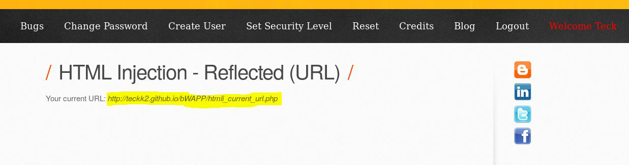 HTML Injection -Reflected (URL) · Teck_k2
